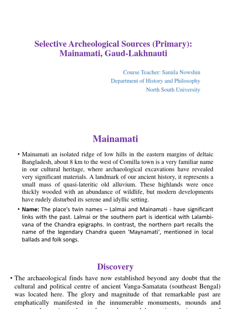 Lec 11 Selective Archeological Sources (Primary) Mainamati, Gaud ...