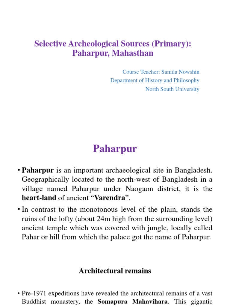 Lec 10 Selective Archeological Sources (Primary) Paharpur, Mahasthan | PDF