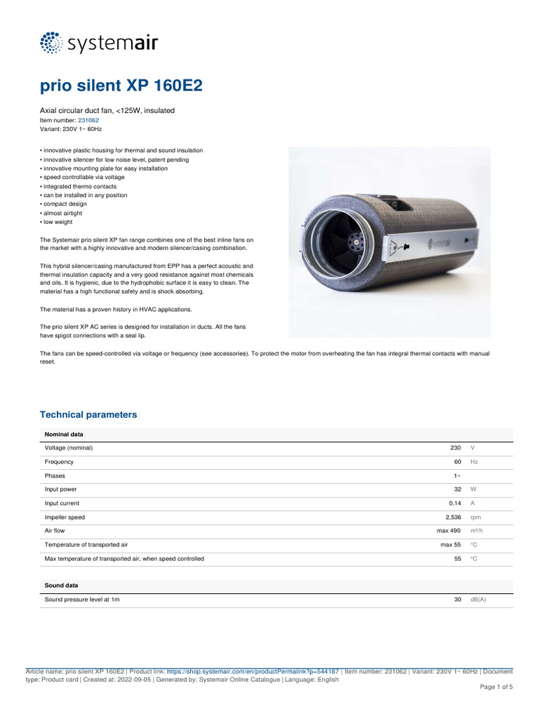 Systemair Prio Silent XP 160E2 | PDF