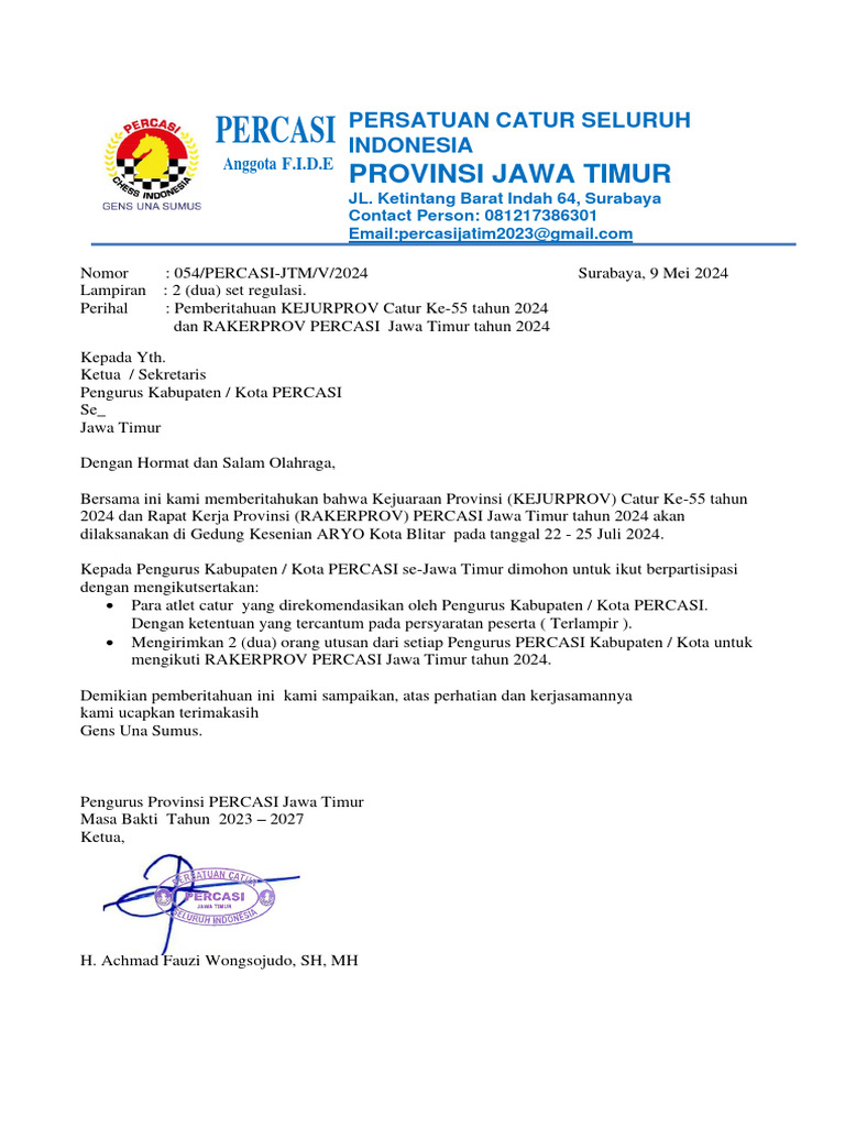 Surat Edaran Kejurprov 2024 | PDF