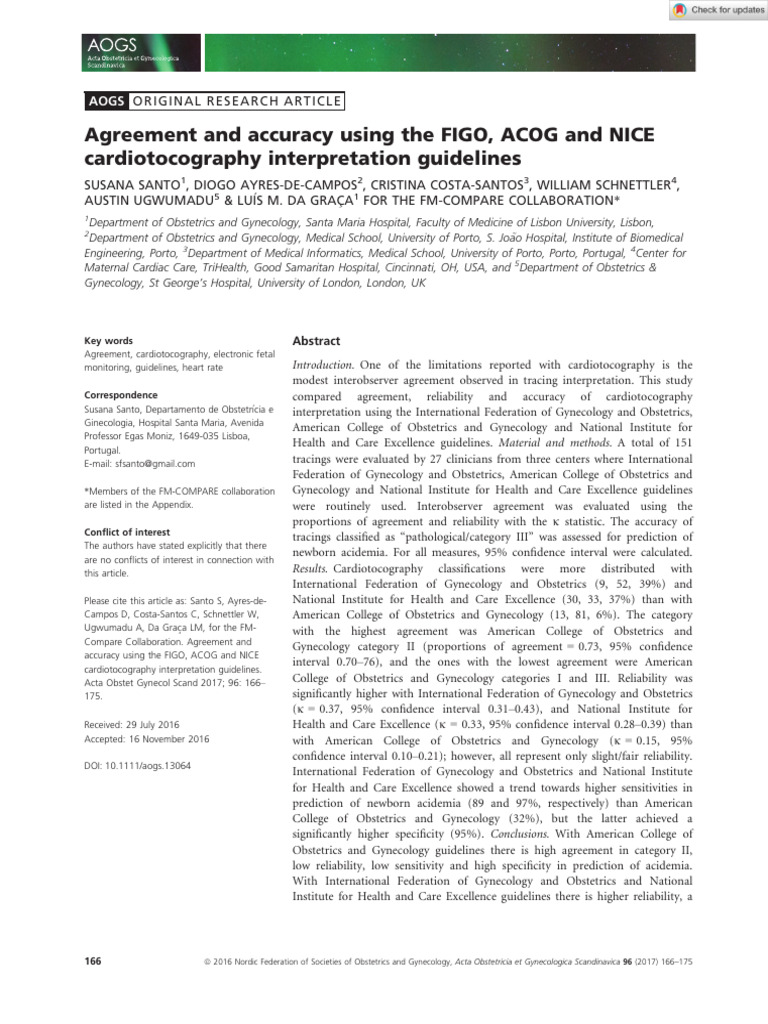 Acta Obstet Gynecol Scand - 2016 - Santo - Agreement and Accuracy Using ...