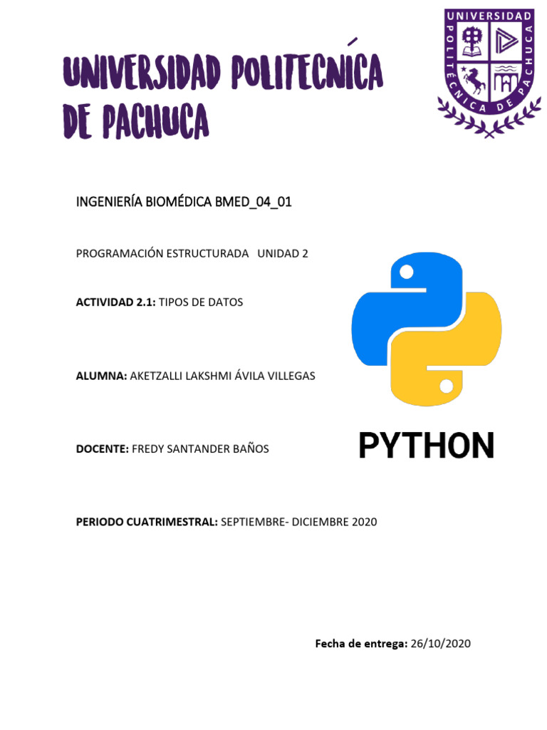 Actividad 2.1 | PDF | Python (lenguaje de programación) | Tipo de datos