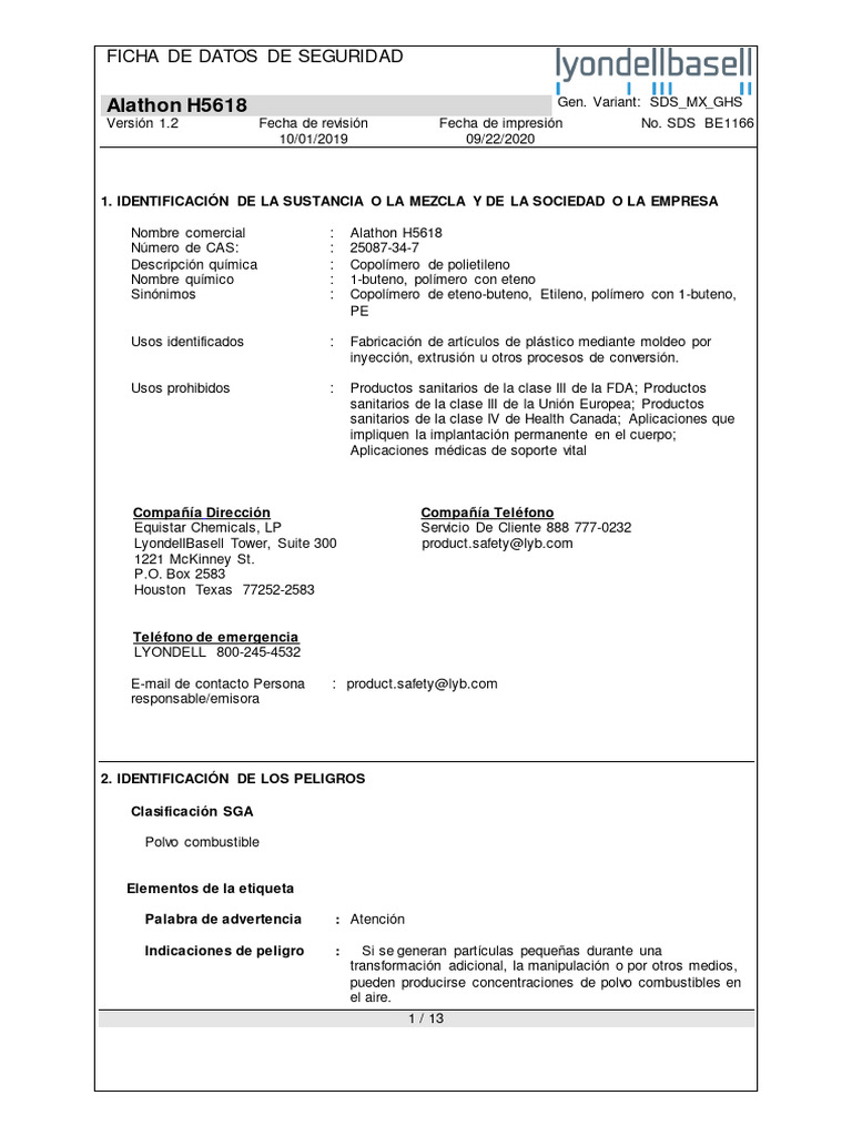 Hds ALATHON H5618 | PDF | Polvo | Combustión