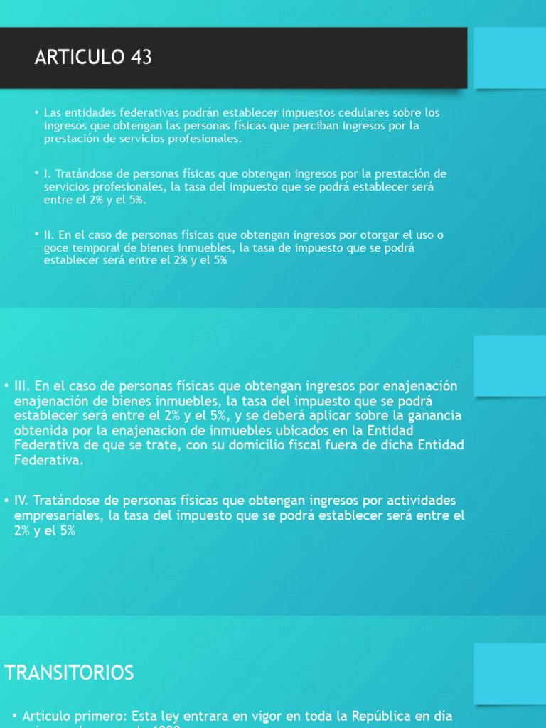 ARTICULO 43 presetacion | PDF | Impuestos