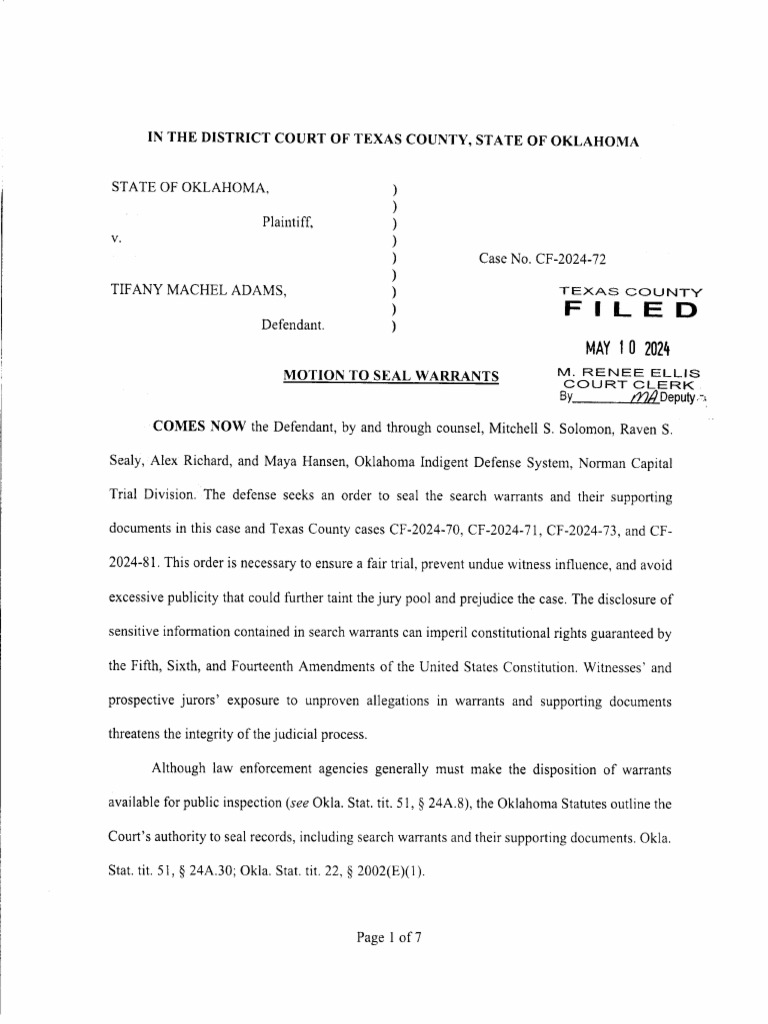 T. Adams - CF-24-72 - MTN To Seal Warrants | PDF