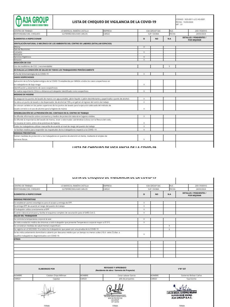 CDS-SST-PL-04-FM-14 Lista de Chequeo Vigilancia Covid-19 Ver 02 | PDF ...