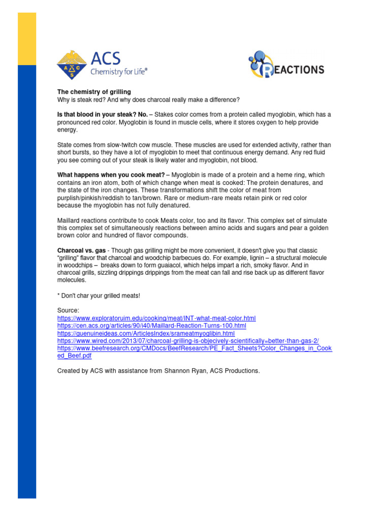 Chemistry of Grilling: Myoglobin & Flavor | PDF