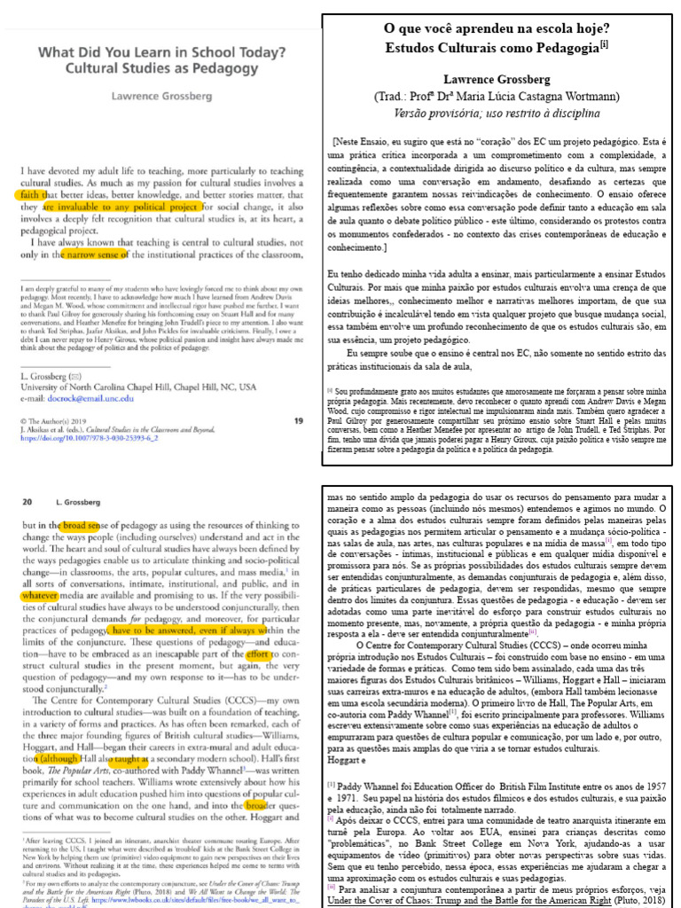 GROSSBERG, Lawrence. O Que Você Aprendeu Na Escola Hoje - Estudos ...