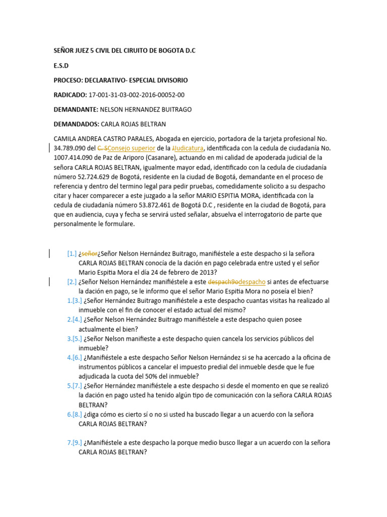 Interrogatorio de Parte Definitivo | PDF | Documento de identidad ...