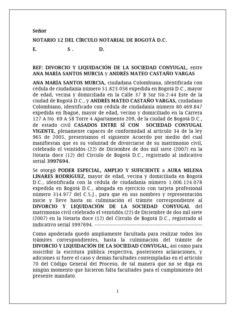Minuta divorcio y matrimonio | PDF | Divorcio | Propiedad de la comunidad