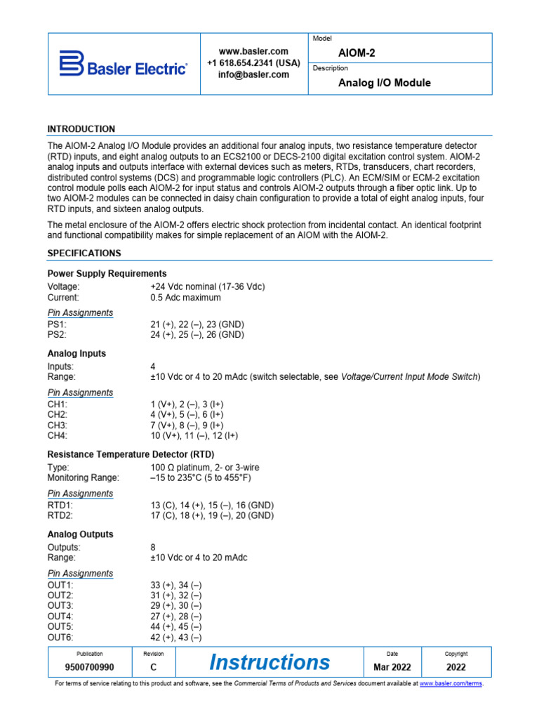 AIOM-2 Instruction Manual, Rev C-9500700990 | PDF | Electrical ...