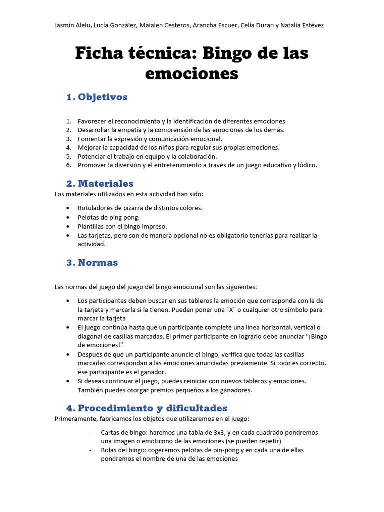 Bingo de Las Emociones | PDF | Relaciones personales, crianza y ...