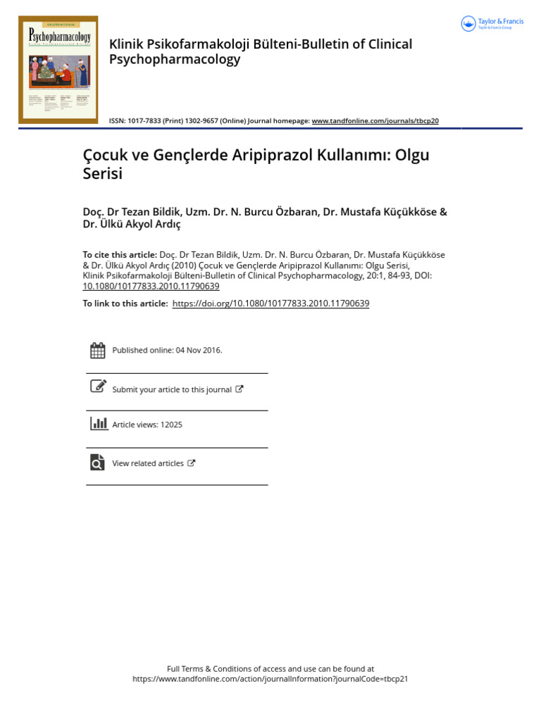 Ocuk Ve Gen Lerde Aripiprazol Kullan M Olgu Serisi | PDF