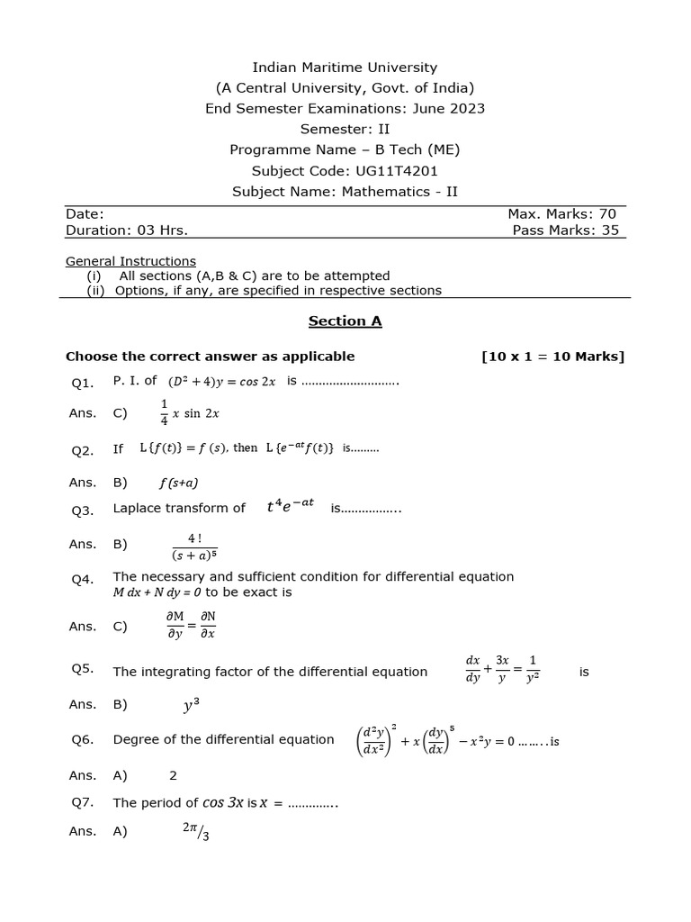 Answer Key Mathematics II 2023 | PDF | Functions And Mappings | Mathematics