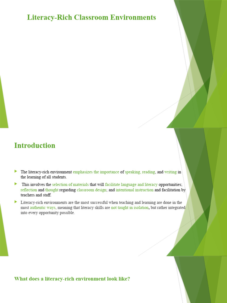 TLS - Literacy - Rich Classroom Environment | PDF | Literacy | Teachers