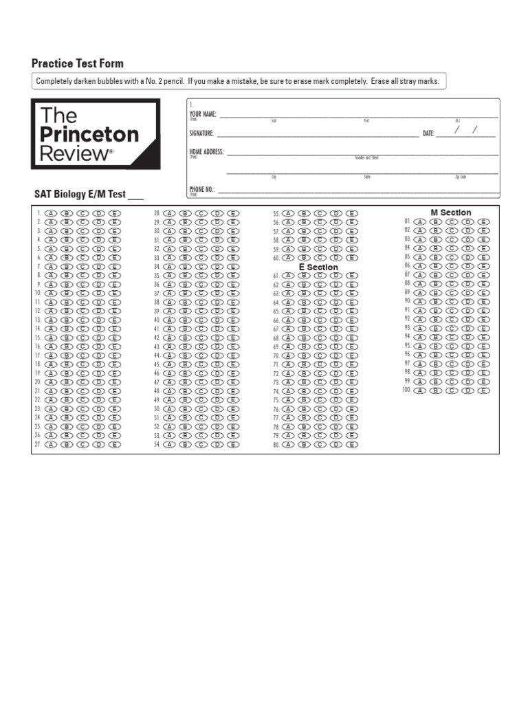SAT Biology Practice Test Form | PDF