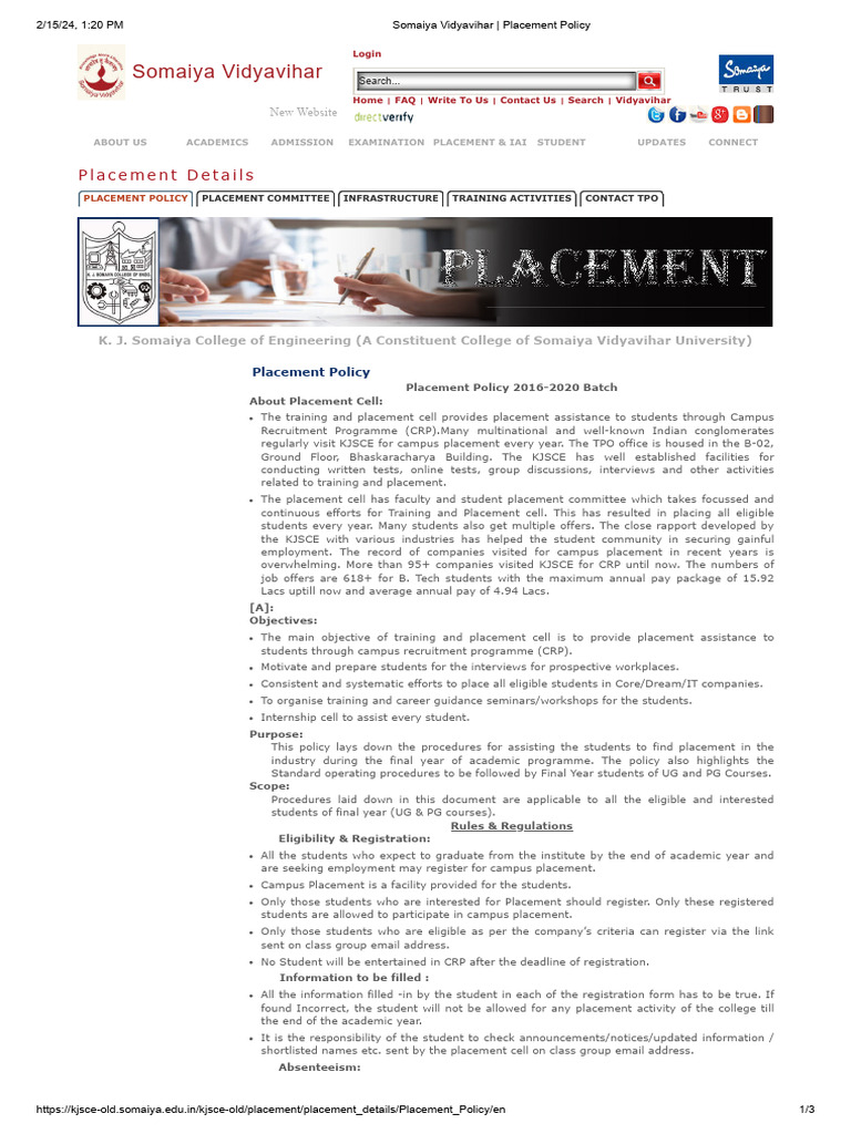 KJSCE Placement Policy Guide | PDF | Career & Growth | Business