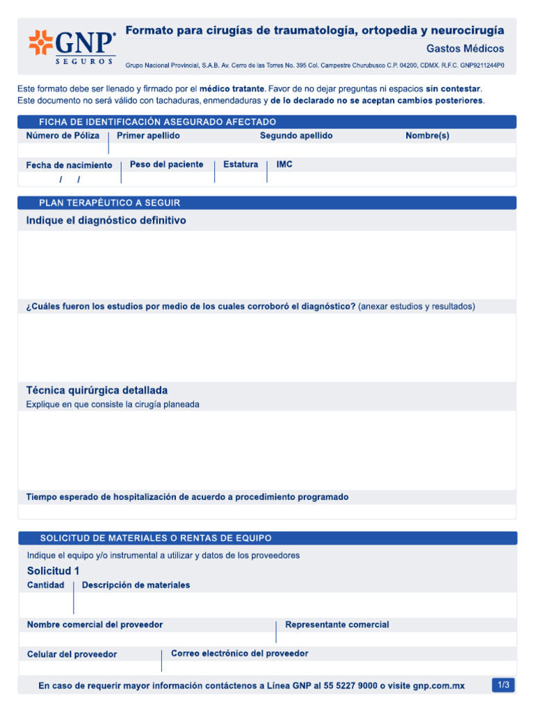 Formato para Cirugías Médicas GNP | PDF | Negocios | Ciencias sociales