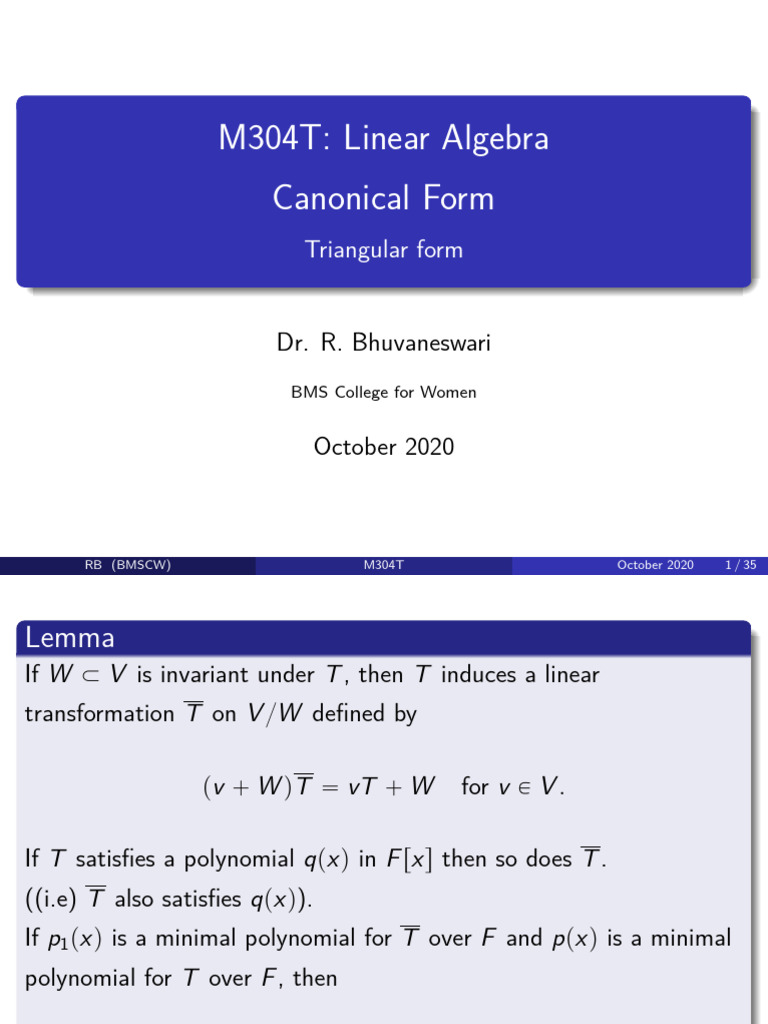 Canonical Form2 Pdf Eigenvalues And Eigenvectors Basis Linear Algebra
