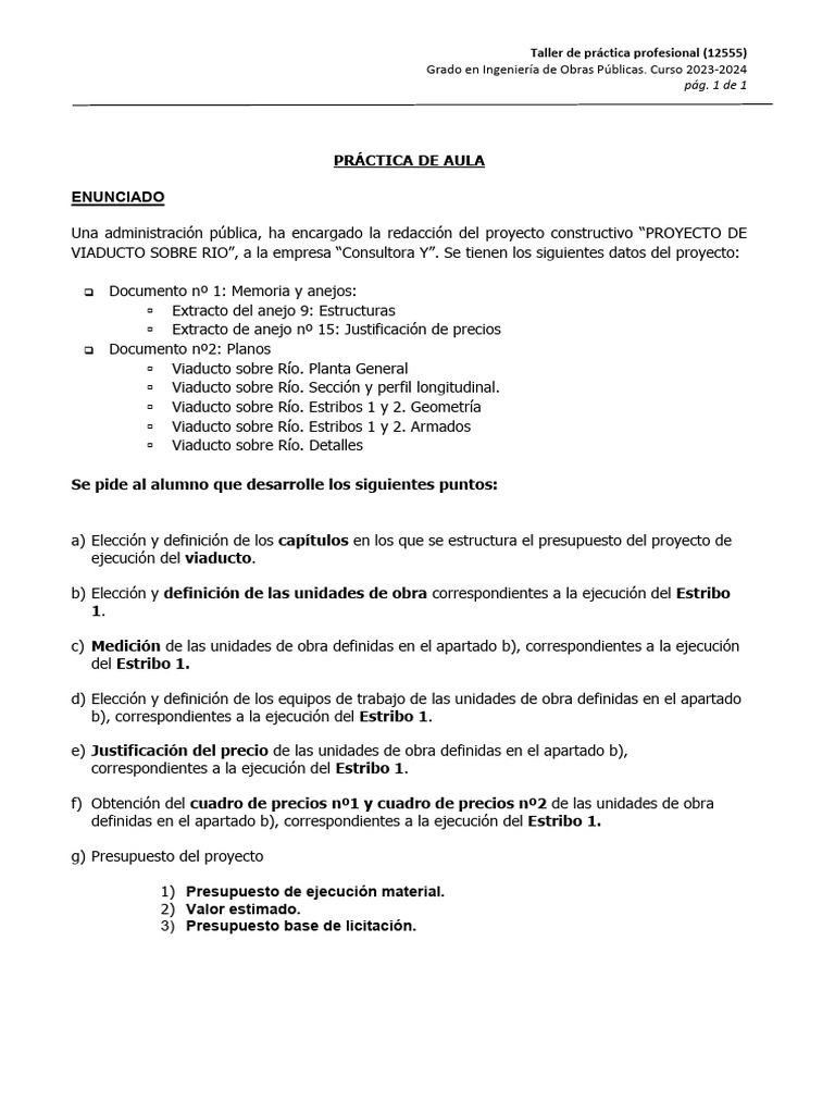 Práctica+de+Aula TTP 23 24 Completo 1 | PDF | Hormigón | Presupuesto