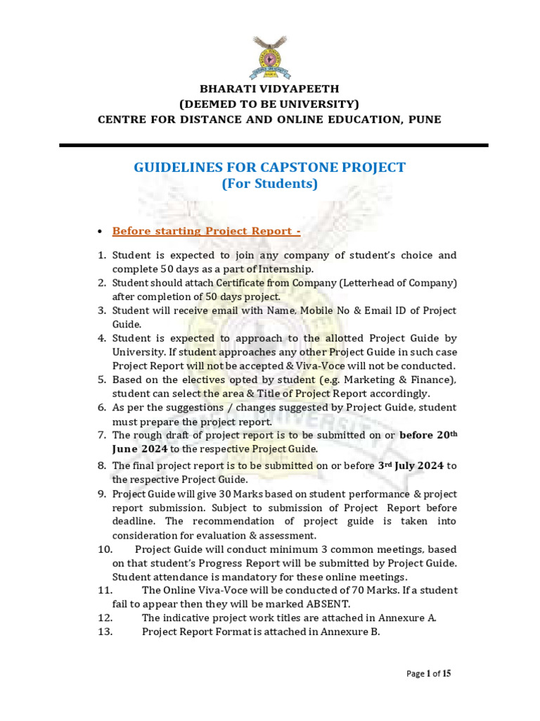 BBA Sem. V - Students Capstone Project Guidelines - Summer 2024 | PDF ...