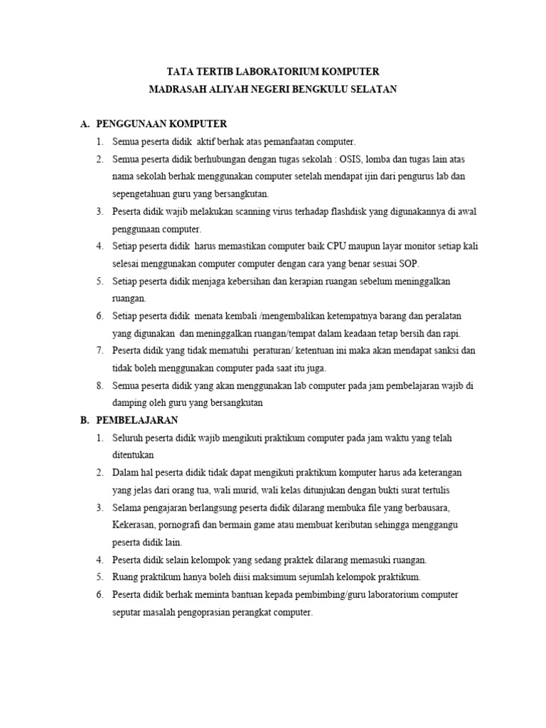 Tata Tertib Laboratorium Komputer | PDF