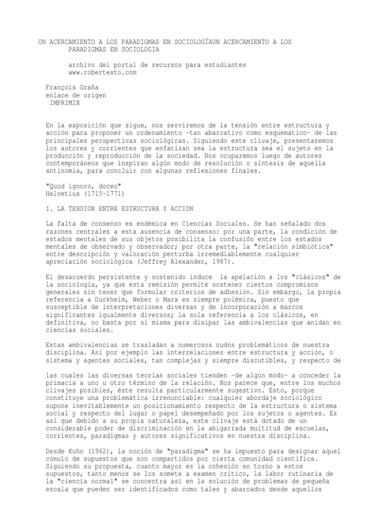 Un Acercamiento A Los Paradigmas en Sociología | PDF | Sociología ...