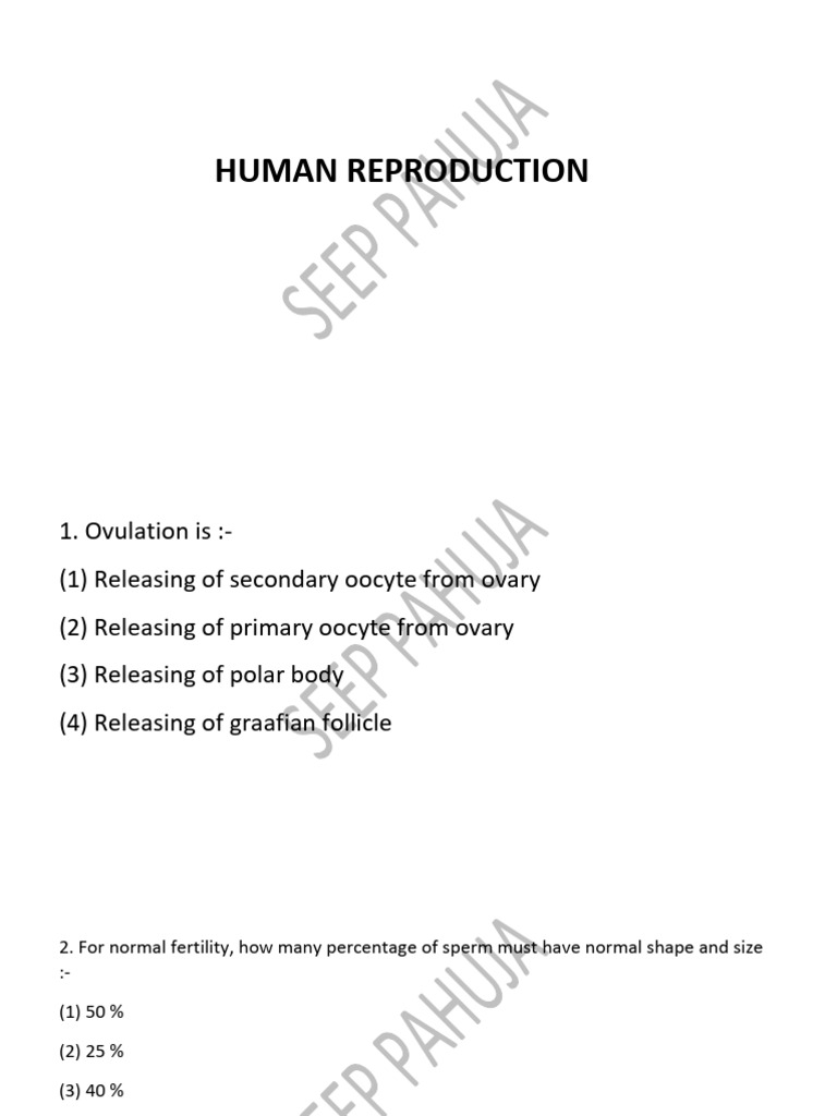 HUMAN REPRODUCTION -MOCK TEST | PDF | Menstrual Cycle | Endocrine System