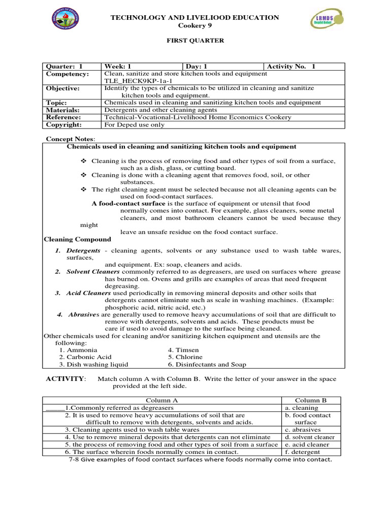 TLE Q1 LAS Cookery Week 1,2,3 | PDF | Hors D'oeuvre | Pickling