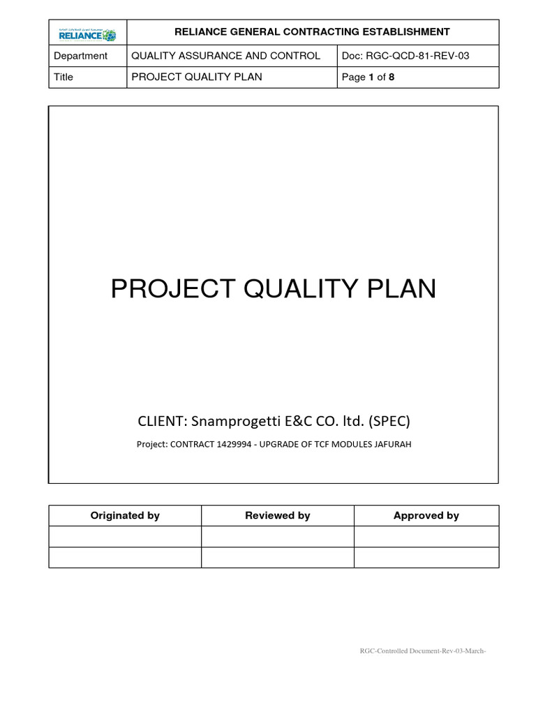 Project Quality Plan | PDF | Quality Assurance | General Contractor