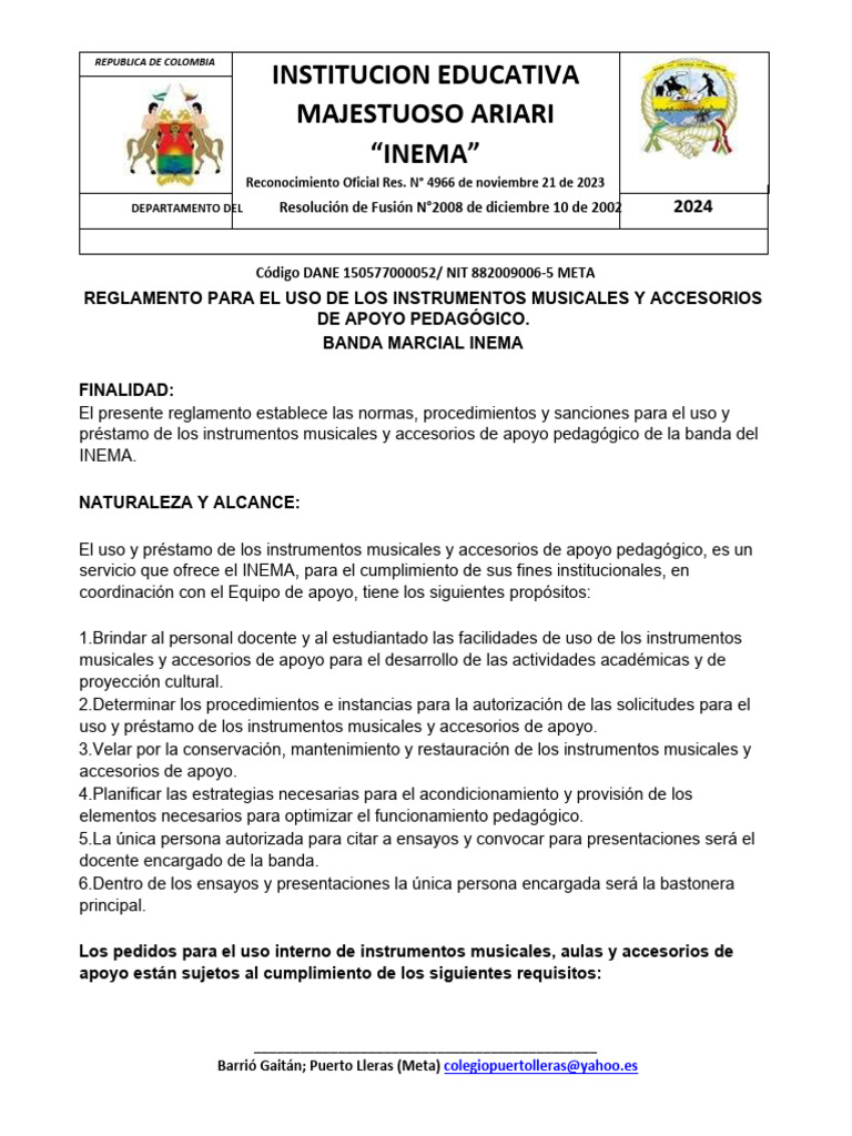 Reglamento Banda Marcial Inema 2024 | PDF