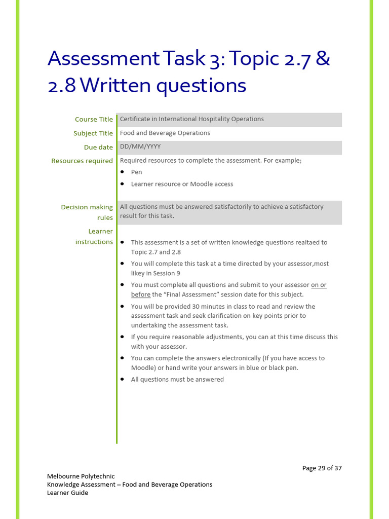 BS For Students - Writen Assessment Task 3 | PDF | Coffee | Drink