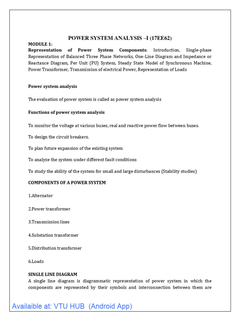 Power System Analysis - I (17ee62) : Availaible At: VTU HUB (Android ...