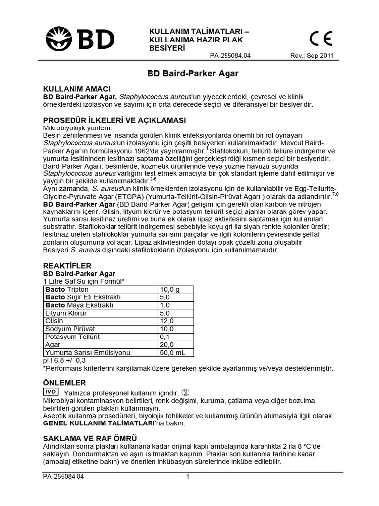 BD Baird-Parker Agar | PDF