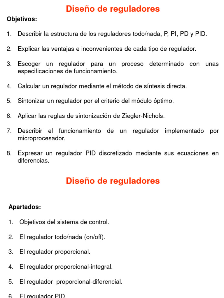 Diseño de Reguladores Tablas (M, Optimo, Ziegler) | PDF | Matemáticas Aplicadas
