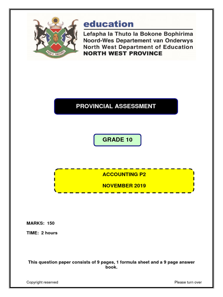 NW NSC GR 10 ACC P2 ENG Nov 2019 | PDF | Debits And Credits | Book Value