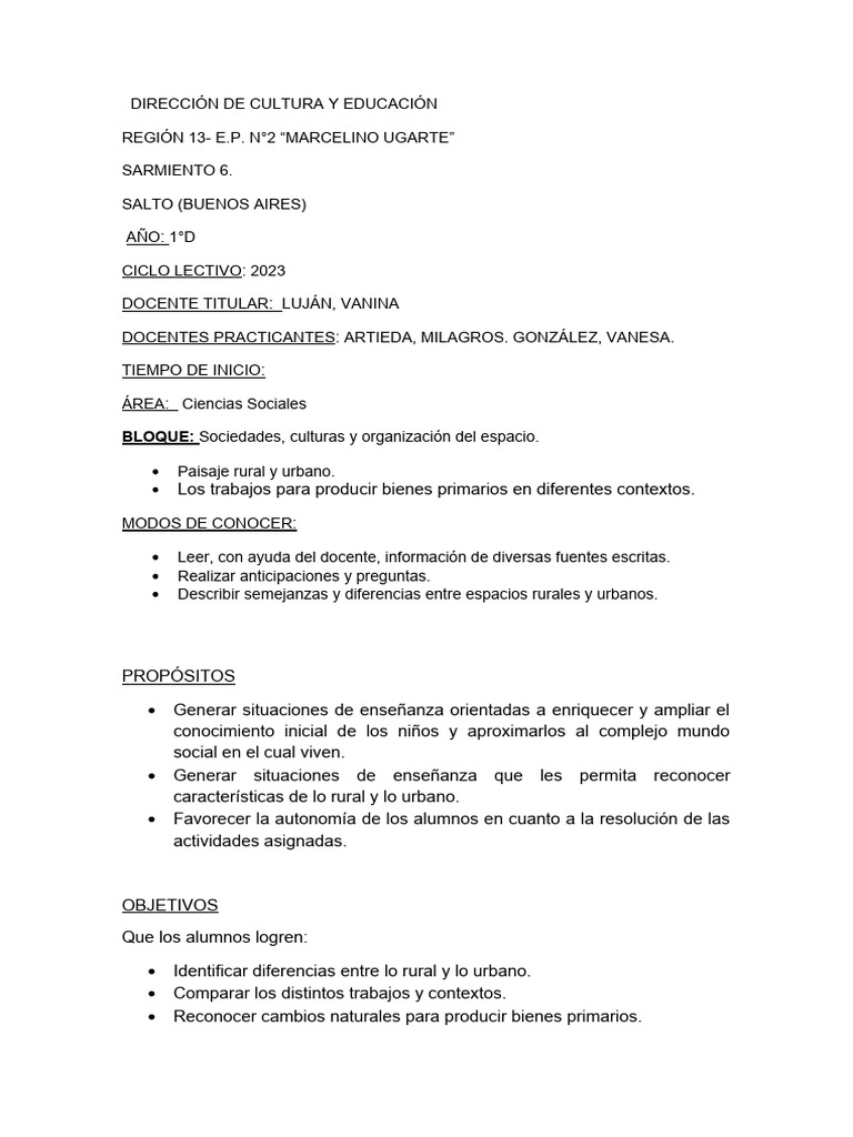 Planificacion Ciencias Sociales Primer Grado 1 | PDF | Área rural ...