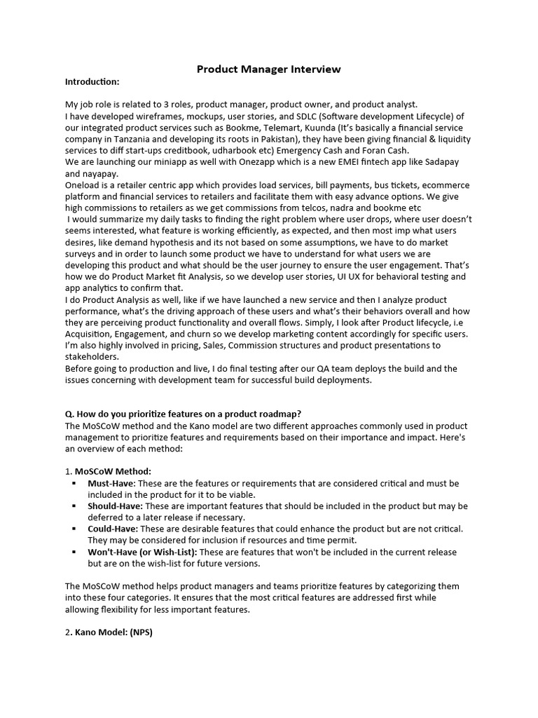 Interview Preparation - Product | PDF | Customer Satisfaction | Lean ...