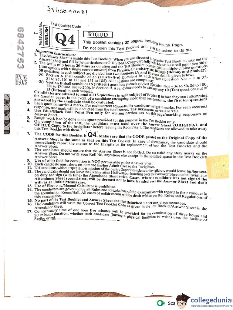 Neet 2024 Question Paper PDF Set q4 | PDF