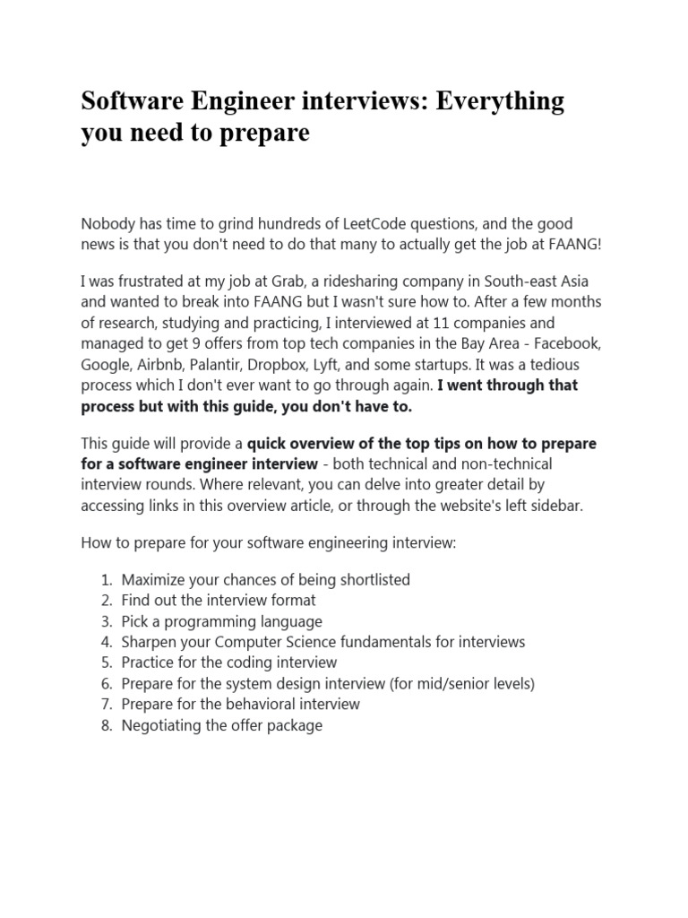 Software Engineer Interviews Pdf Computer Programming Job Interview