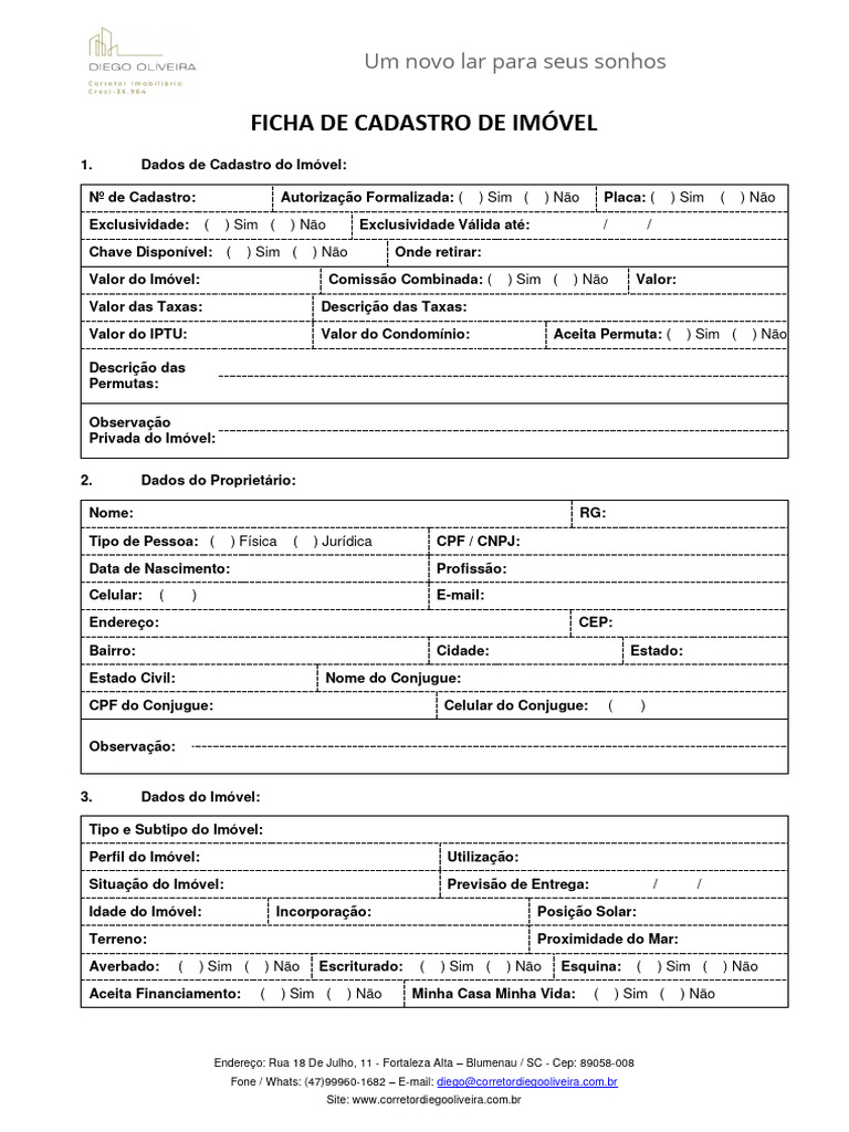 Ficha de Cadastro de Imóvel | PDF