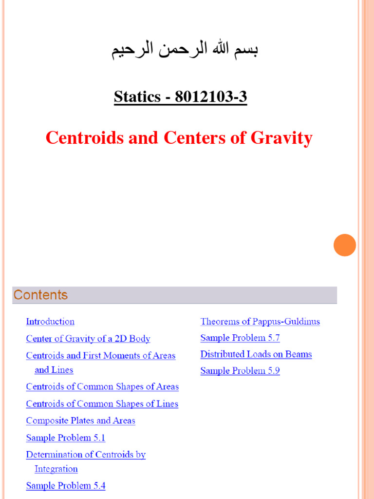 Lecture 9 Centroids and Centers of Gravity | PDF