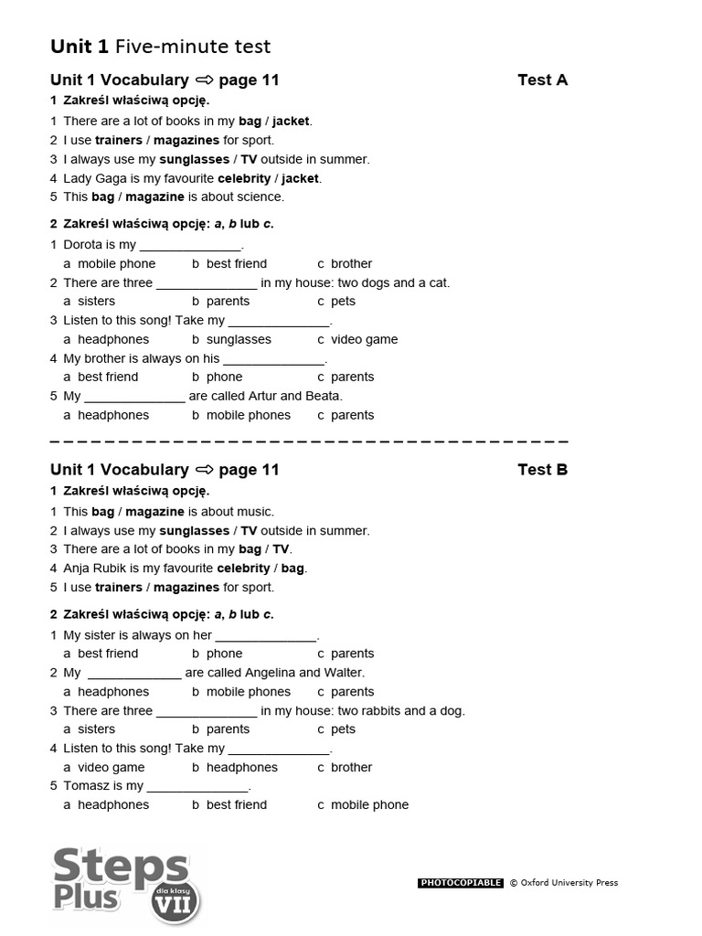 Angielski 7 U 1 | PDF