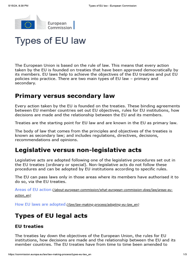 Types of EU Law - European Commission | PDF | European Union | European ...