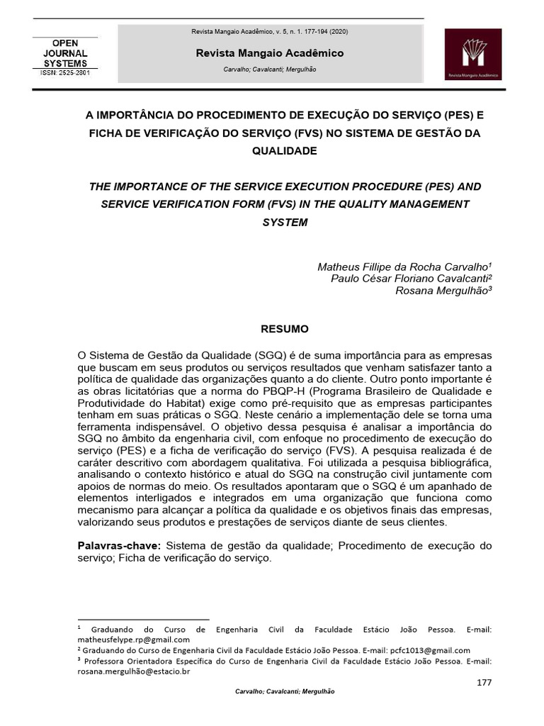 FVS e PES no SGQ da Construção Civil | PDF | ISO 9000 | Qualidade ...