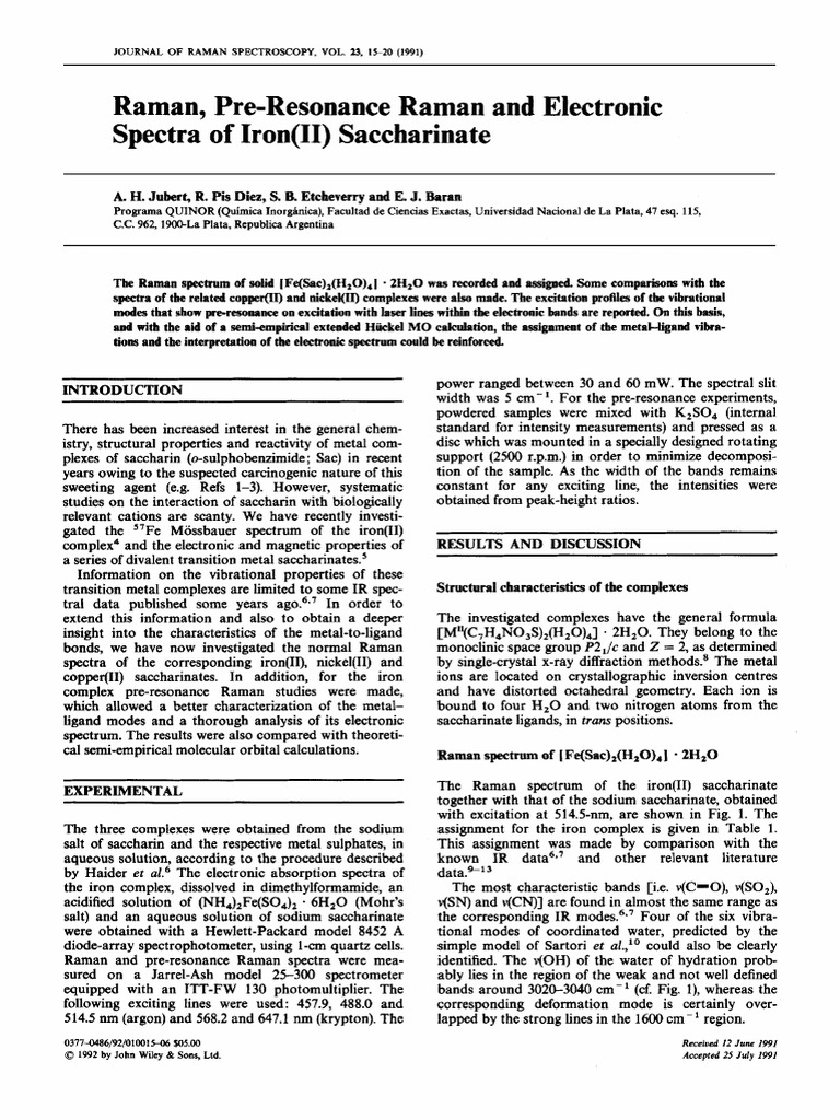 Raman, and Eletronic Spectra of Iron II Saccharinate | PDF ...