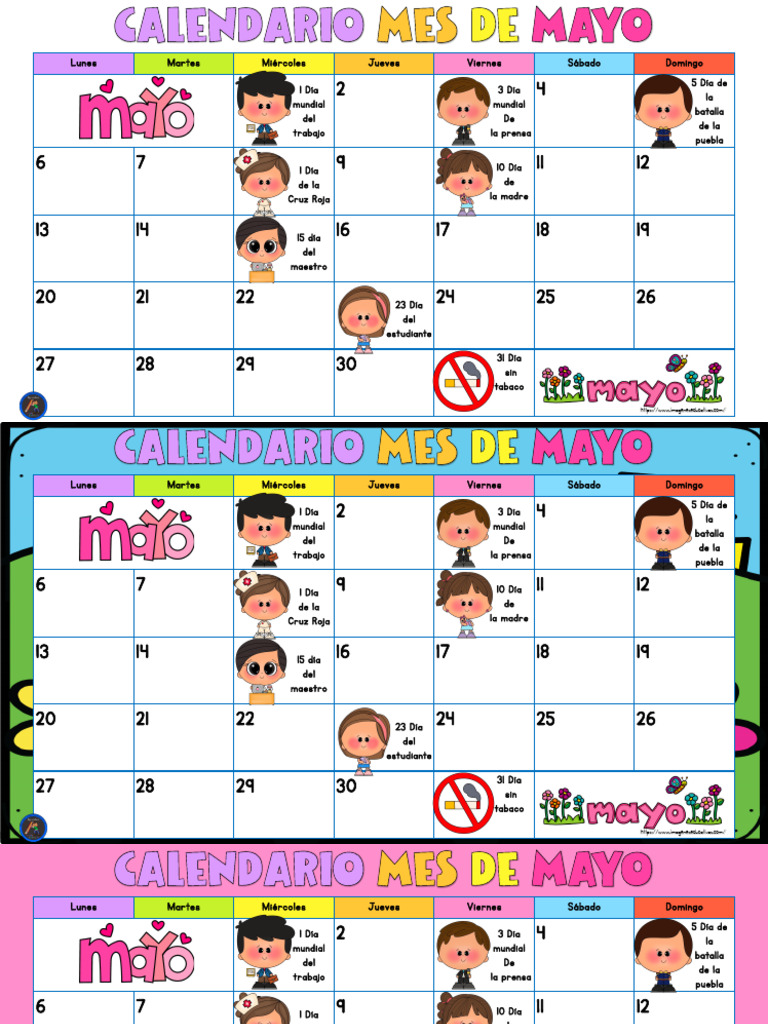Calendario Mes de Mayo Con Efemerides para Rellenar PDF | PDF ...