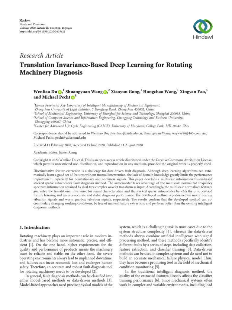 Research Article: Translation Invariance-Based Deep Learning For Rotating Machinery Diagnosis ...