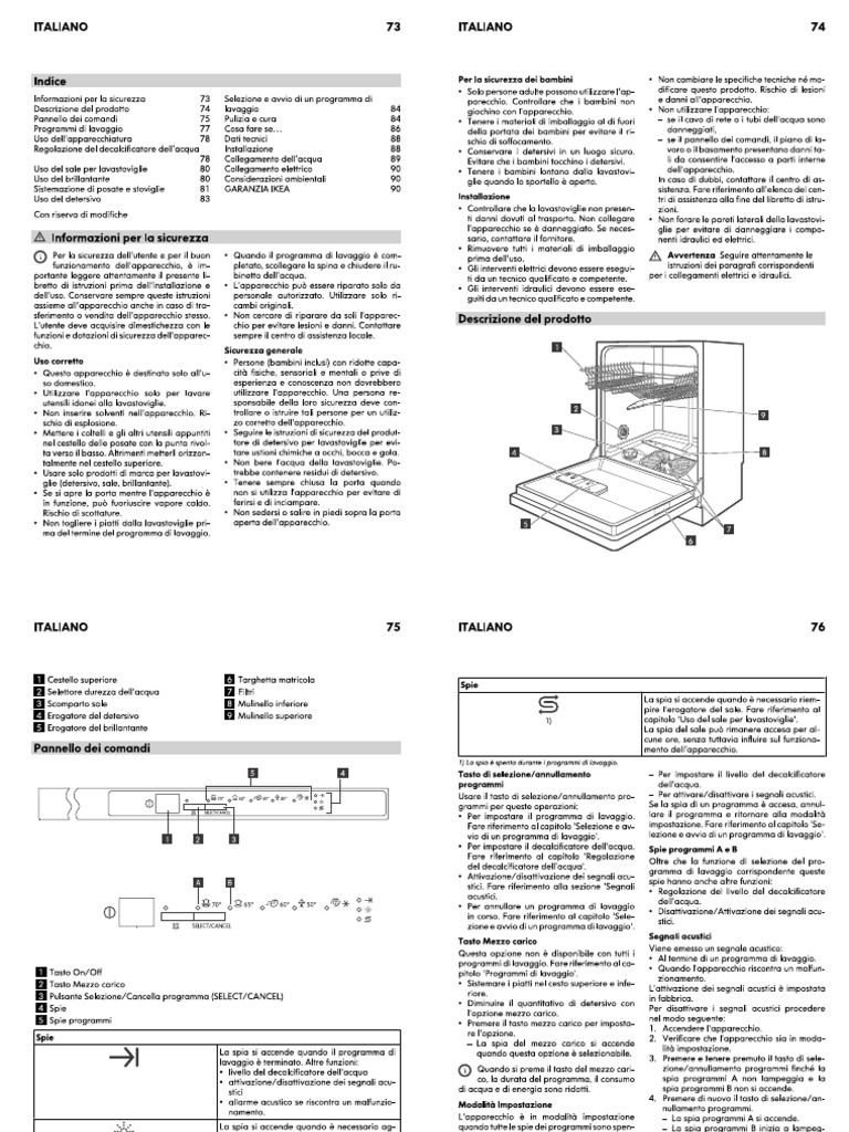 Manuale Lavastoviglie Ikea DW60-Ita | PDF