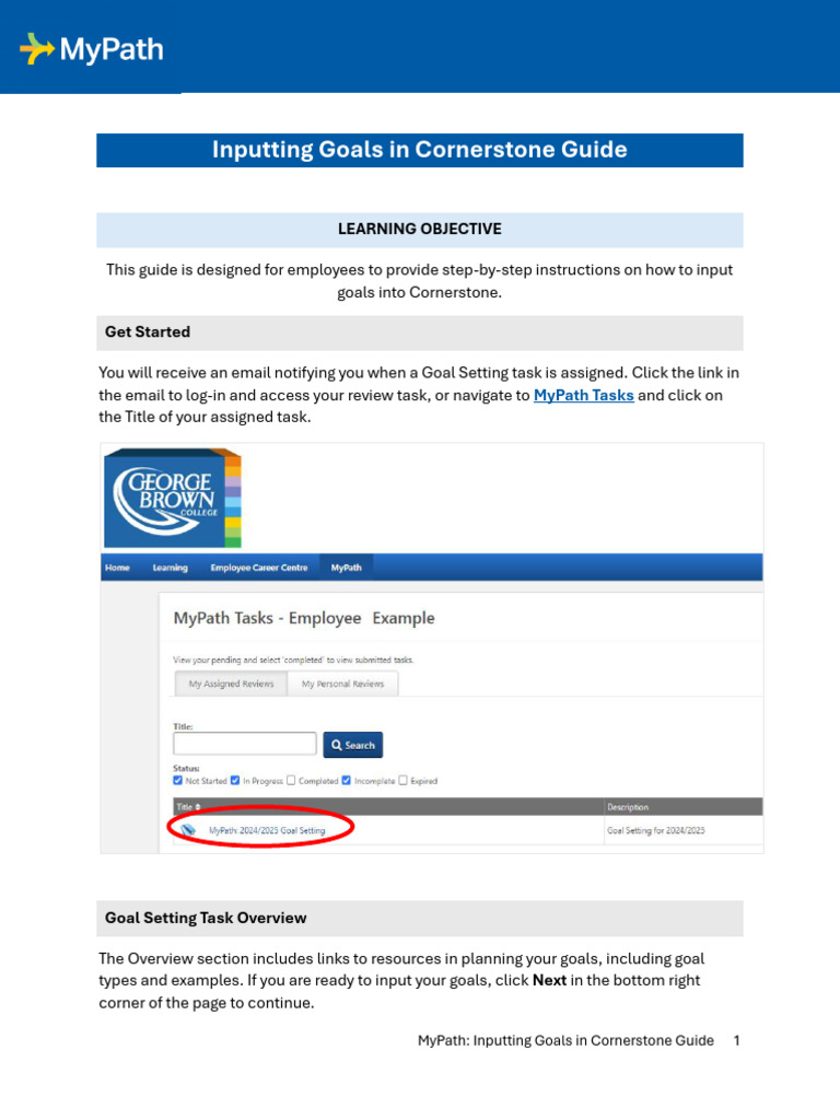 MyPath Inputting Goals in Cornerstone Guide | PDF | Goal Setting ...